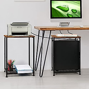 DOMYDEVM Nightstand Set of 2, 2 Tier Small End Table with Open Storage Shelf, Industrial Side Bedside for Bedroom Living Room Office Farmhouse, Rustic Brown and Black