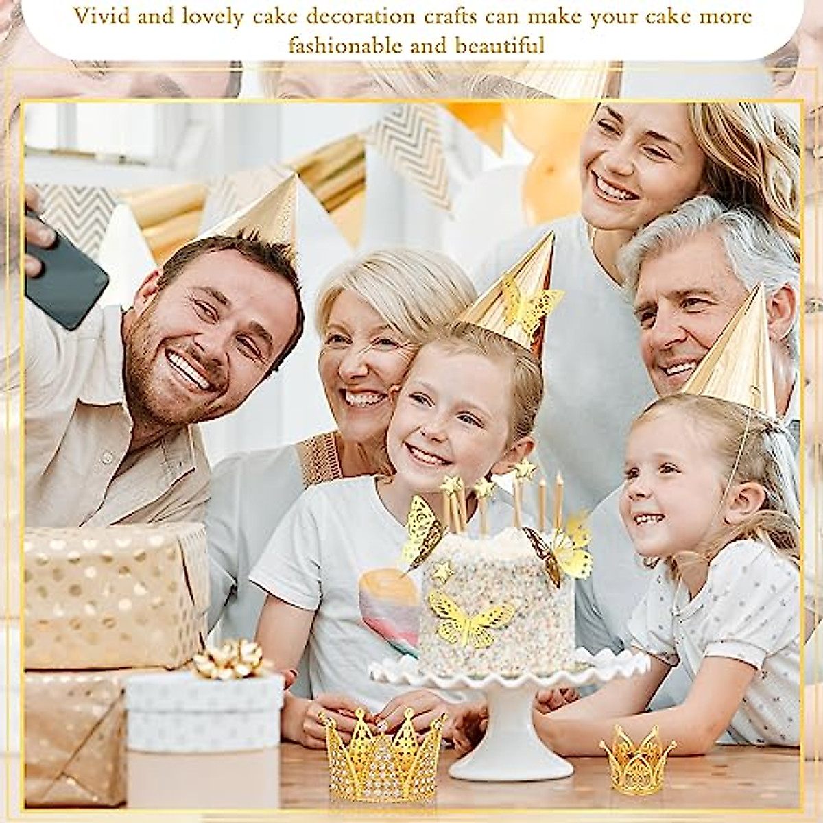 135 Pcs Flower Bouquet Accessories 5 Pcs Crown Cake Topper 60 Pcs 3D Gold Butterfly 50 Pcs Corsage Bouquet Pins with 20 Pcs Cake Toppers Floral Arrangements for Festival Wedding Birthday Party