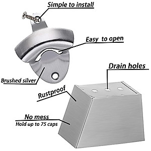 Luwanburg Outdoor Stainless Steel Beer Bottle Opener Wall Mounted with Cap Catcher Drainage Holes (Brushed Silver)