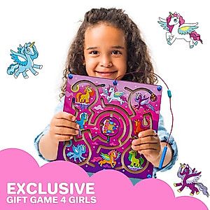 QUOKKA Magnetic Travel Toddler Games 2 3 Year Olds - Maze Montessori Unicorn Toys for Kids Ages 1-3-5 Wooden Learning Activities Board for Plane Road Car Trip - Gift for Boy & Girl