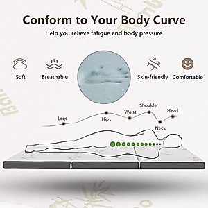 Giantex Folding Mattress Queen, 3” Tri-fold Memory Foam Mattress, Foldable Mattress Topper w/Soft Bamboo Cover, Portable Mattress w/Carrying Bag for RV Camping Guest Bed, CertiPUR-US Certified (Queen)