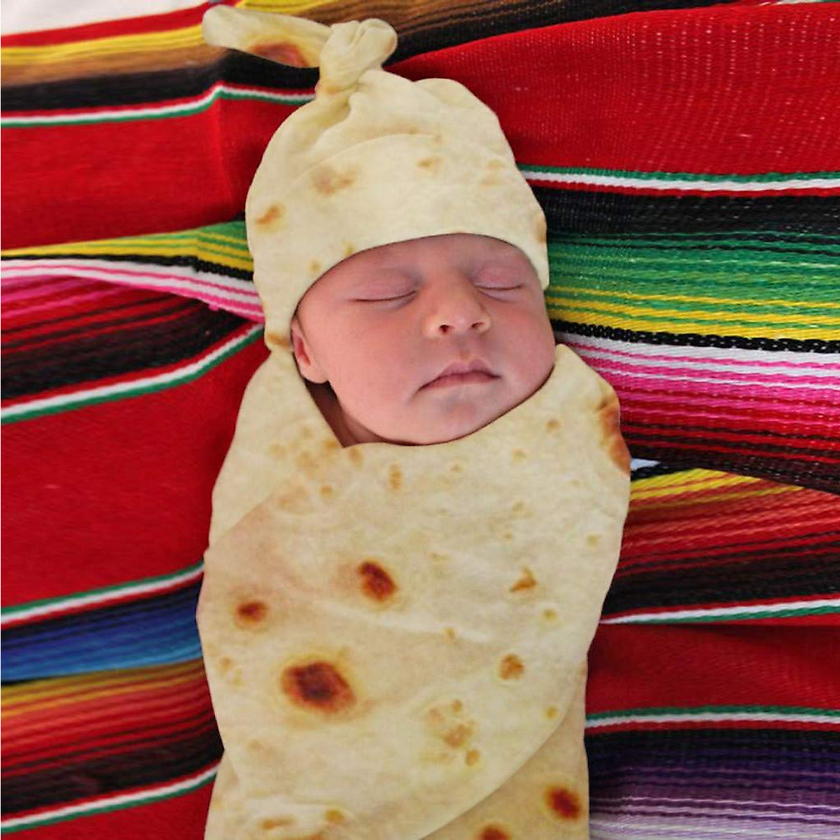 Highpot Burrito Baby Blanket Hat Set, Novelty Flour Tortilla Newborn Receiving Sleeping Blanket Swaddle Wrap Hat for Girls Boys (A)