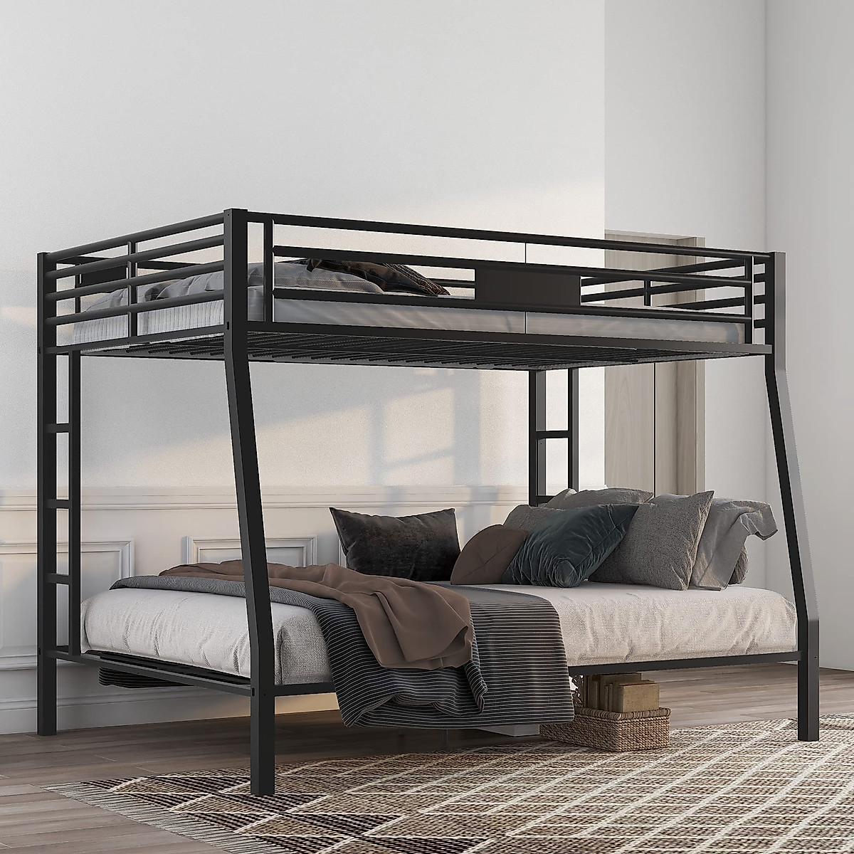 Bellemave Full XL Over Queen Metal Bunk Bed with 2 Ladders, for Kids Teens Adults - Sandy Black