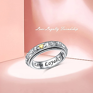 DAOCHONG Claddagh Anxiety Relieve Spinner Rings Love Loyalty Friendship Rotatable Fidget Ring Sterling Silver ADHD Stress Relieving Ring for Women Size 7