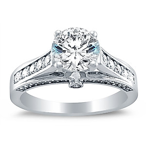 Size 10 - Solid 14k White Gold Round Brilliant Cut Solitaire with Round Side Stones CZ Cubic Zirconia Engagement Ring 1.5ct.