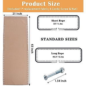 17" 19" 21" Wide Zero Gravity Chair Replacement Fabric, Repair Cloth with 4 Gravity Chair Replacement Cord Screws Kit, Zero Gravity Chair Accessories for Sling Patio Lawn Lounge Chair, Tan