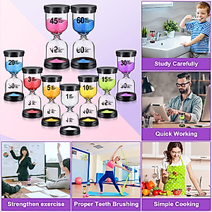 9 Pieces Sand Timer Colorful Hourglass Sand Clock Timer 1/3/5/10/15/20/30/45/60 Minutes Sandglass Timer for Kitchen Home Office Classroom Games Cooking Kids, 9 Colors