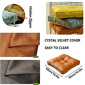 Square Dining Room Chair Cushions Set of 6, Chair Pads for Dining Chairs 6 Pack with Ties, Extra Thick Seat Cushion with Anti-Slip Straps and Hidden Zipper, Durable Velvet Cover Cyan