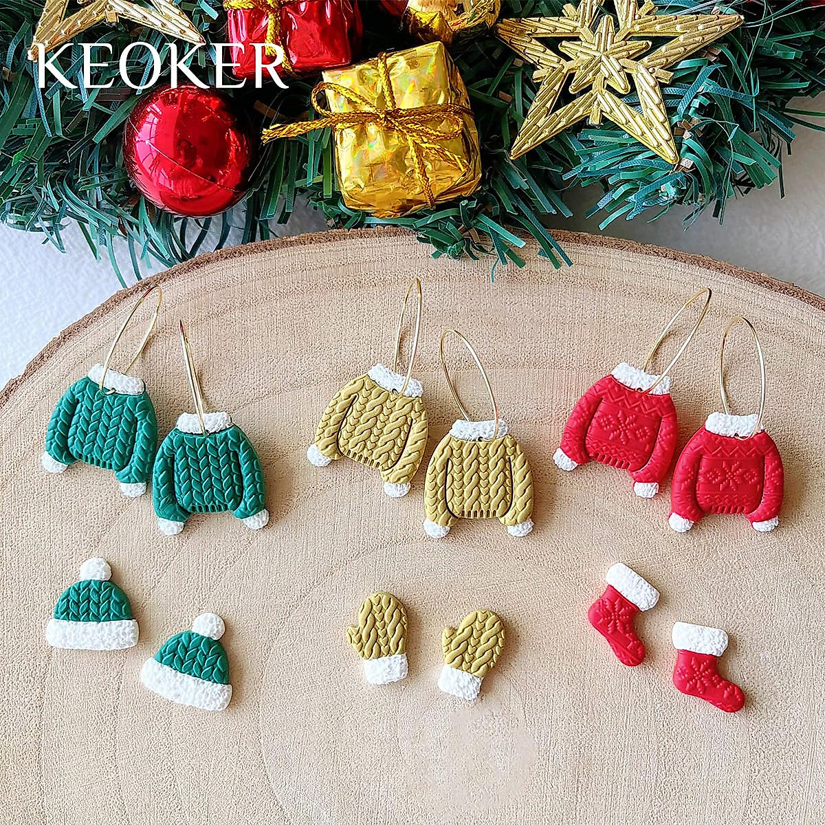 Keoker Polymer Clay Texture Sheet Christmas, Christmas Clay Texture Mat for Making Earrings Jewerly, Christmas Polymer Clay Earrings Tools (Style All 1-3)