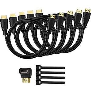 5 Pack High-Speed HDMI Cables-6ft with 90 Degree Adapter, Gold Plated Connectors, Cord Ties for TV PC Playstaion Support Ethernet, 3D, 1080P, ARC, Audio Return(ARC) Compatible for Monitor, Black