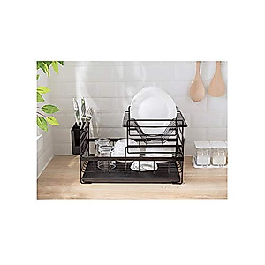 STRAW Drain Rack - Drainer, Dish Drainers Draining Kitchen Organizer Shelf Sink Drainer with Tray Drain Rack Cutlery Holder Glass Holder (Color : Black)