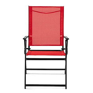 Square Set of 2 Outdoor Patio Steel Sling Folding Chair, Red