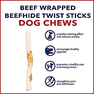 Pet Factory Twistedz American Beefhide 5" Twist Sticks Dog Chew Treats w/ Real Beef Meat Wrap - 20 Count/1 Pack