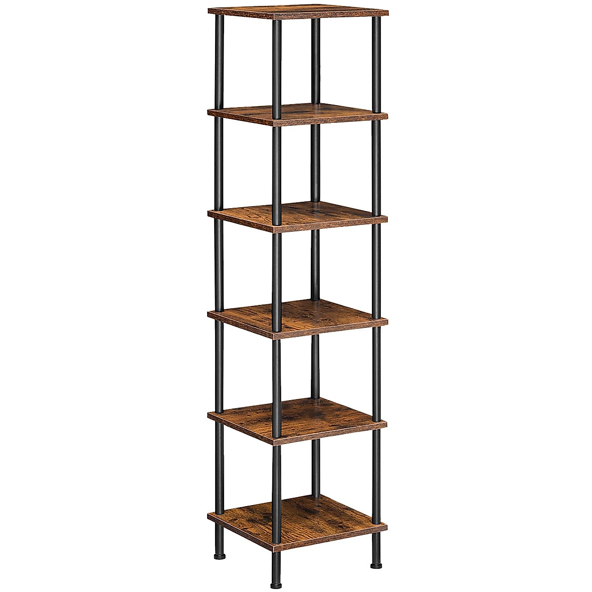 HOOBRO 6-Tier Corner Shelf, Corner Square Rack Display Shelf, Tall Storage Rack Plant Stand, Corner Bookcase for Small Spaces, Living Room, Home Office, Kitchen, Rustic Brown and Black BF55CJ01