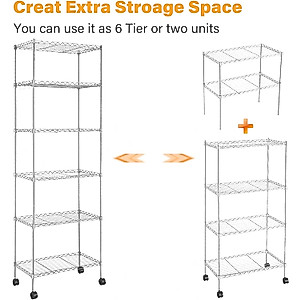 Devo Shelves for Storage, Metal Storage Shelves, Pantry Shelves, Bathroom Shelves, Height Adjustable Shelf Organizer for Kitchen Storage, Home Organization (21" L * 11" W * 63" H)