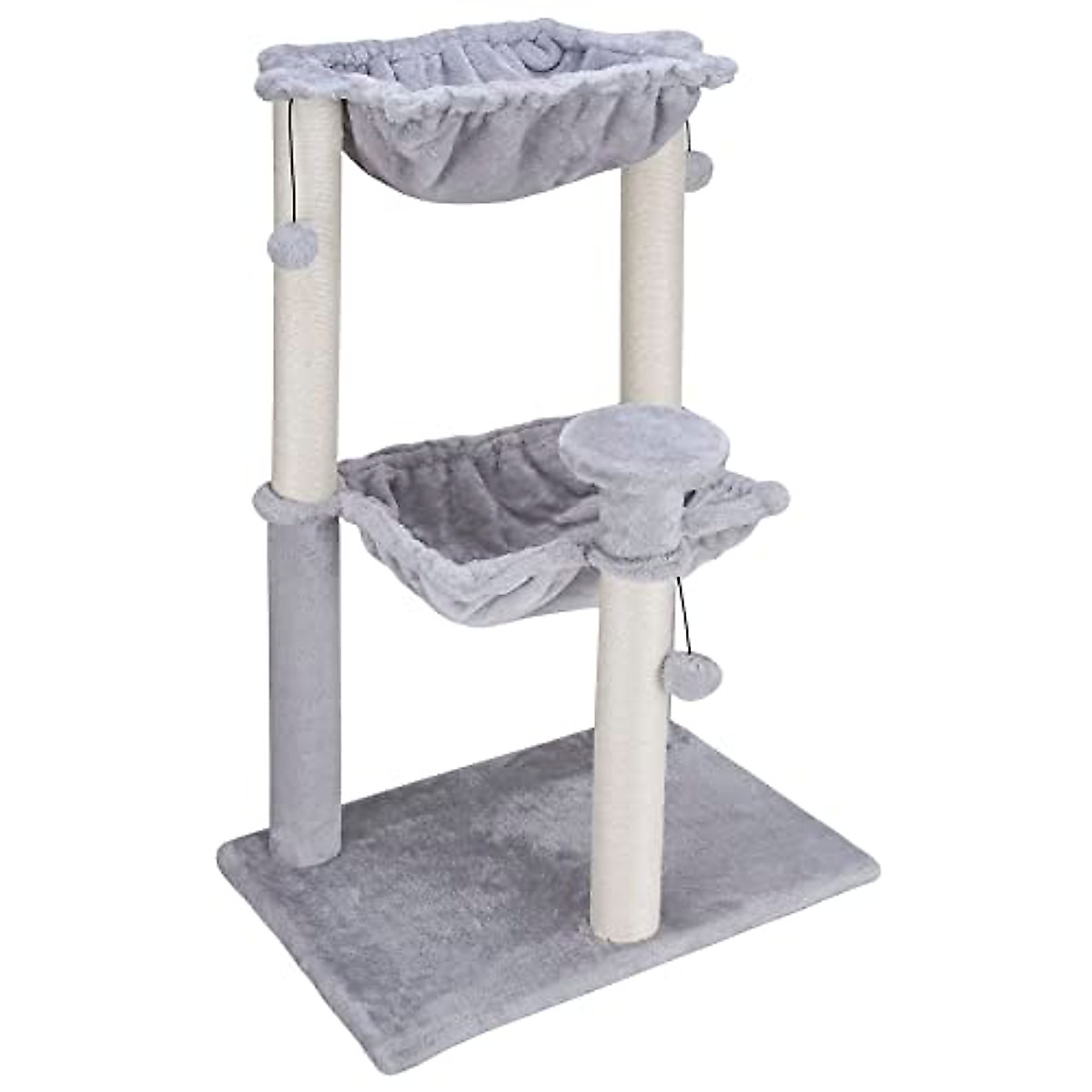 Dimaka Cat Tree Tower with 2 Big Soft Spacious Top Hammocks for Indoor Cats,Multi-Level Cat Furniture with 3 Dangling Balls for Adult Cats,Gray(33.5" Tall)