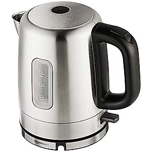 Amazon Basics Stainless Steel Portable Fast, Electric Hot Water Kettle for Tea and Coffee - 1 Liter, Gray/Black