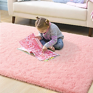 ISEAU Fluffy Rug Carpets Soft Shaggy Area Rug Indoor Floor Rugs for Kids Room Fuzzy Carpet Comfy Cute Nursery Rug Bedside Rug for Boys Girls Bedroom Living Room Home Decor Mat, 3ft x 5ft, Pink