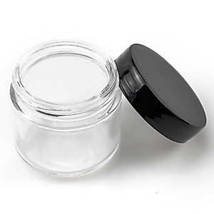 Bekith 15 pack 2oz Round Jar Straight Sided Clear Glass Jars, Airtight Glass Jar with Black Plastic Smooth Lids