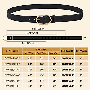 VONMELLI 3 Pack Women's Belts for Jeans Pants Fashion Gold Buckle Ladies Dress Belt Black Brown Beige S