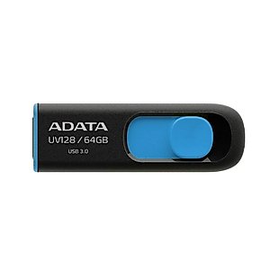 ADATA UV128 64GB USB 3.0 Retractable Capless Flash Drive, Blue (AUV128-64G-RBE)