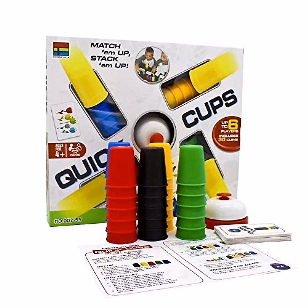 KRISMYA Quick Cups Games for Kids,Classic Speed Cup Game for Parent-Child Interactive Stacking Cups Game with 24 Picture Cards, 30 Cups (6 Sets of 5 Colors Each), Bell &Instructions
