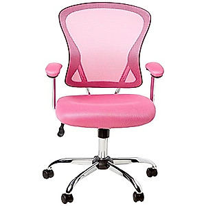 OSP Home Furnishings Juliana Mesh Back and Padded Mesh Seat Adjustable Task Chair with Padded Arms and Chrome Accents, Pink