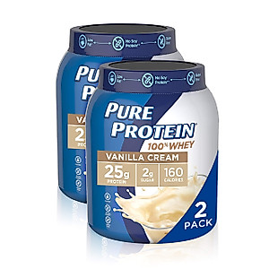 Whey Protein Powder by Pure Protein, Gluten Free, Vanilla Cream, 1.75lbs, 2 Pack