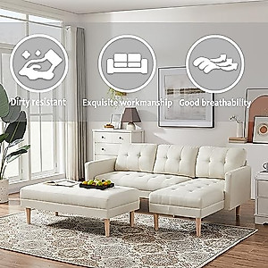 TAIGR Sectional Sleeper Sofa, Pull Out Couch Bed with Storage Chaise, Convertible L Shaped Couch for Living Room, Small Space, Apartment, Beige