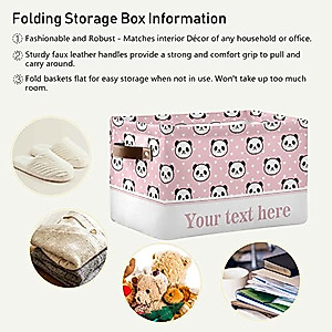 Cartoon Cute Panda Rectangular Storage Basket Storage Bin Collapsible Storage Box with Leather Handles Shelves Basket Organizer for Kitchen, Kids Room