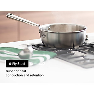 Misen 2 QT Stainless Steel Saucier Pan with Lid - 5-Ply Steel Sauce Pan