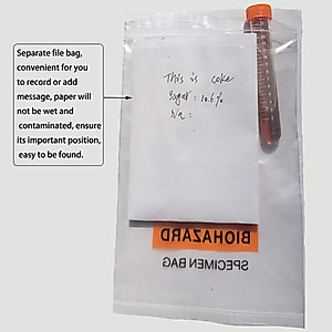 Daarcin 50pcs Biohazard Specimen Bags, 6x9.8in/15x25cm Laboratory Sample Bag with Biohazard Logo Printing, Ziplock Top with Outside Pocket Paperwork Pouch