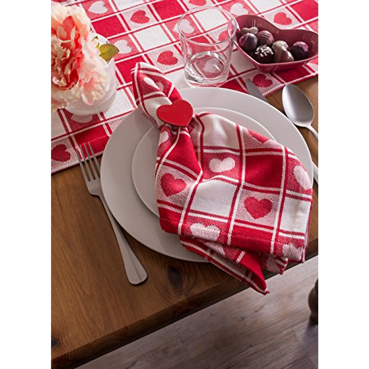 DII Valentine's Day Table Top Collection, Table Runner, 14x72, Checkered Heart