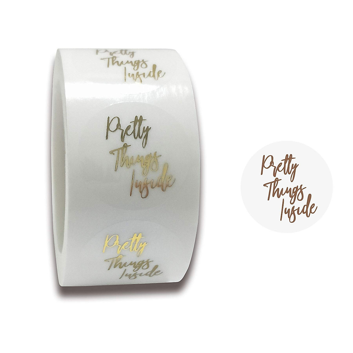 FUNWALTILES Clear Gold Pretty Things Inside 500pcs Wedding Gift Decoration Mail Seals Roll Labels Sticker Round 1"