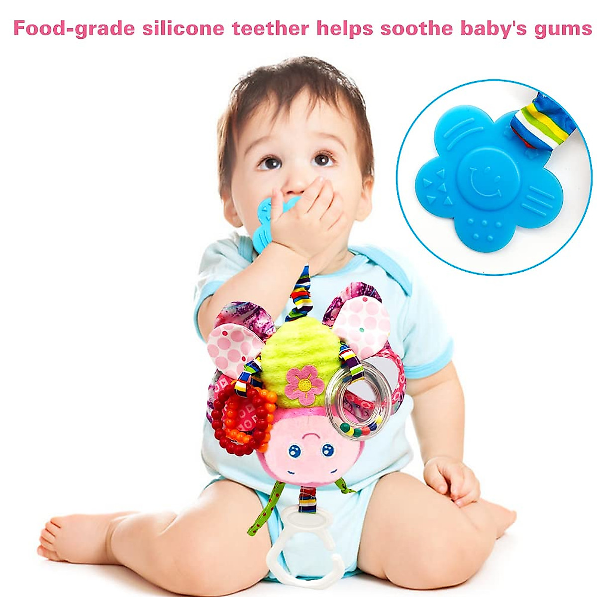 COLVWOFA Baby Hanging Rattles Toys for 0-18 Months with Teether, Clip on Toy for Stroller, Car Seat or Activity Gym, Newborn Toys Soft Cartoon Animal Gift Ideas