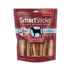 SmartBones SmartSticks, Treat Your Dog to a Rawhide-Free Chew Made With Real Chicken and Vegetables, 10 sticks