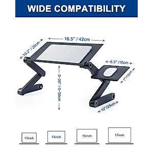 RAINBEAN Adjustable Laptop Desk, Laptop Stand for Bed Portable Lap Desk Foldable Table Workstation Notebook Riser with Mouse Pad, Ergonomic Computer Tray Reading Holder Bed Tray Standing Desk