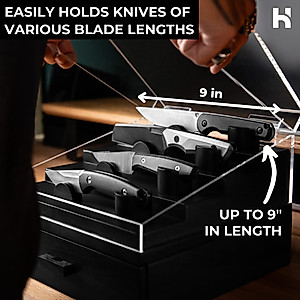 Luxury Knife Display Case for Fixed Blades and Pocket Knives – Large Drawer & Solid Wood Pillars – Wooden Knife Box – Display ESEE Knives, Benchmade, WESN and More – Christmas Gift for Men