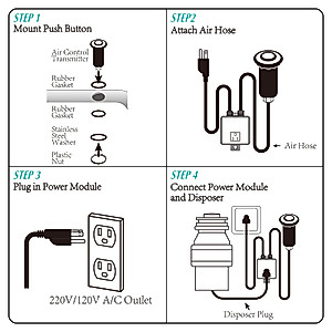 BESTILL Sink Top Garbage Disposal Air Switch Kit with Single Outlet, UL Listed, Chrome Long Push Button with Brass Cover