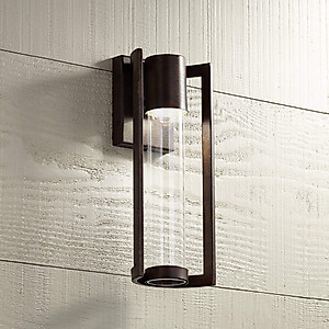 Maxfield Modern Contemporary Outdoor Wall Light Fixture LED Bronze 15" Clear Glass Cylinder for Exterior House Porch Patio Outside Deck Garage Yard Front Door Garden Home - Possini Euro Design