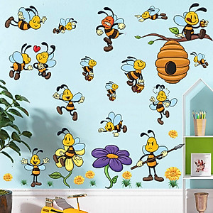 Amaonm Ceative Smile Sun with Bee Honeyco Tree Wall Decals Removable DIY Home Wall Art Decor PVC Peel and Stick Wall Stickers Murals for Kids Bedroom Playroom Girls Boys Nursery Rooms Living Room