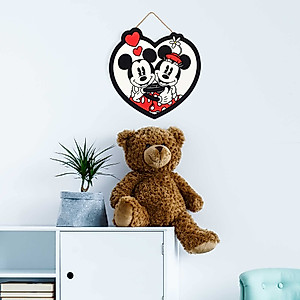 Disney Mickey Mouse and Minnie Mouse Hanging Wood Sign - Heart Shaped Mickey Mouse Wall Art