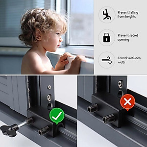 Sliding Window Locks (2 Sets), Security Window Locks with Keys, Adjustable Aluminum Sliding Window Stops, Easy Installation Without Drilling, for Vertical and Horizontal Sliding Windows