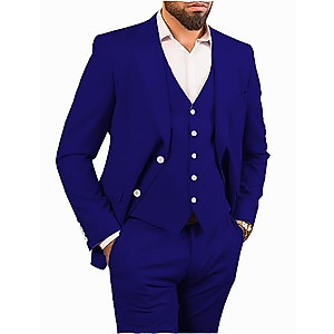 Formal Men's Suits Regular Fit 3 Piece Tuxedos Peak Lapel Jacket + Vest + Pants for Wedding Grooms(White,50S)