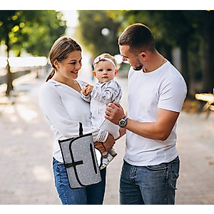 Enovoe Portable Diaper Changing Pad for Baby - Convenient, Durable, Waterproof Travel Changing Mat with Built-in Head Pillow for Your Infant - Grey Leaf Design