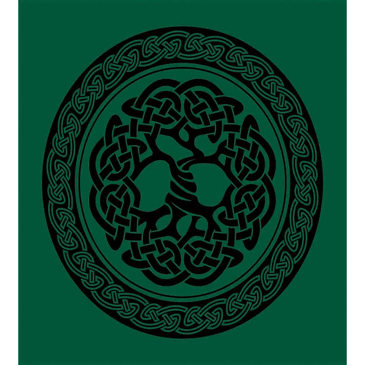 Ambesonne Celtic Duvet Cover Set, Monochrome Tree of Life Illustration Timeless European Motif, Decorative 3 Piece Bedding Set with 2 Pillow Shams, Queen Size, Forest Green Black