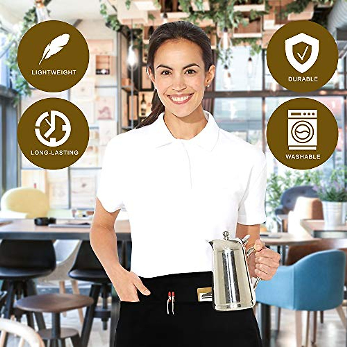 12 Pack - Black Server Waist Aprons, Waitress Half Apron