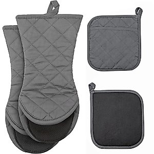 ARCLIBER Oven Mitts and Pot Holders Sets, 4PCS Heat Resistant Oven Mitts and Hot Pads for Kitchen, Non-Slip Oven Mitts and Rubber Pot Holders for Kitchen Cooking, Baking, Grilling, BBQ