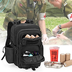 Damero Medical Tactical Backpack, Medical Supplies Bag First Aid Rucksack with Top Y-Strap for Hiking, Trekking Hunting Camping, Black (Bag Only)