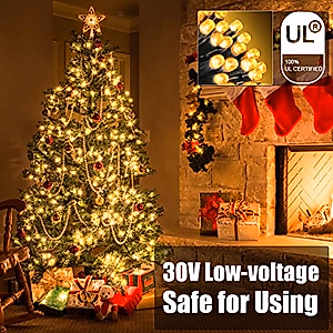 Hawisphy 108ft Christmas Outdoor String Lights, 300 LED Warm White String Lights with Remote, 8 Lighting Modes Fairy Lights for Home Tree Party Wedding Garden Halloween Xmas Decoration